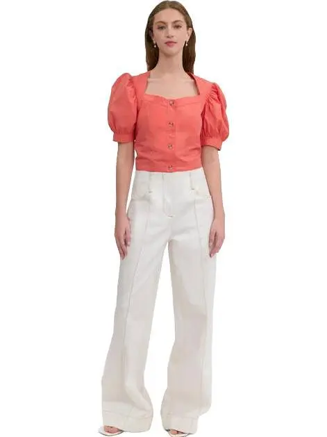 Rebecca Taylor Brielle Poplin Fitted Corset Shirt - Coral Blush
