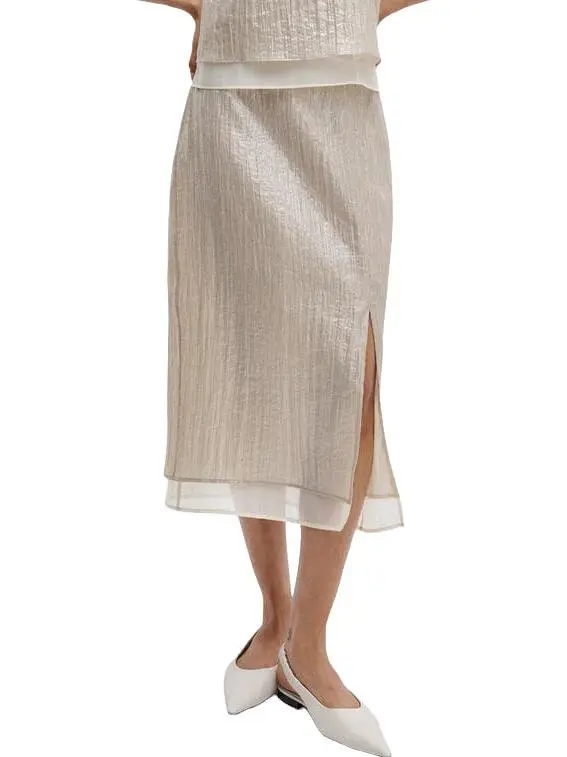 Rag & Bone Metallic Midi Skirt - Beige