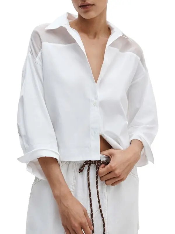 Rag & Bone Elly Crop Button-up Shirt - White