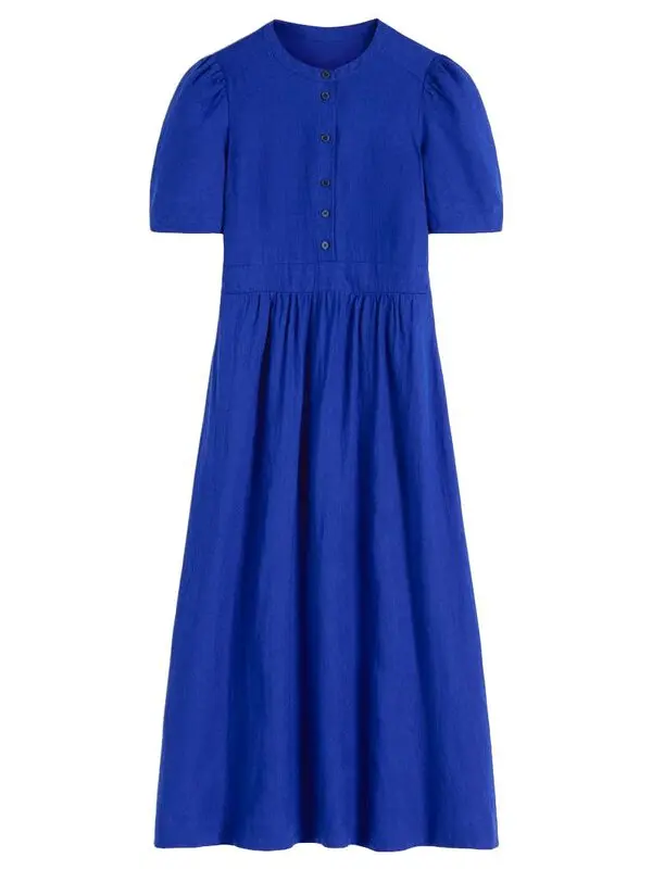 Boden Ivy Short Sleeve Linen Midi Dress - Bright Blue