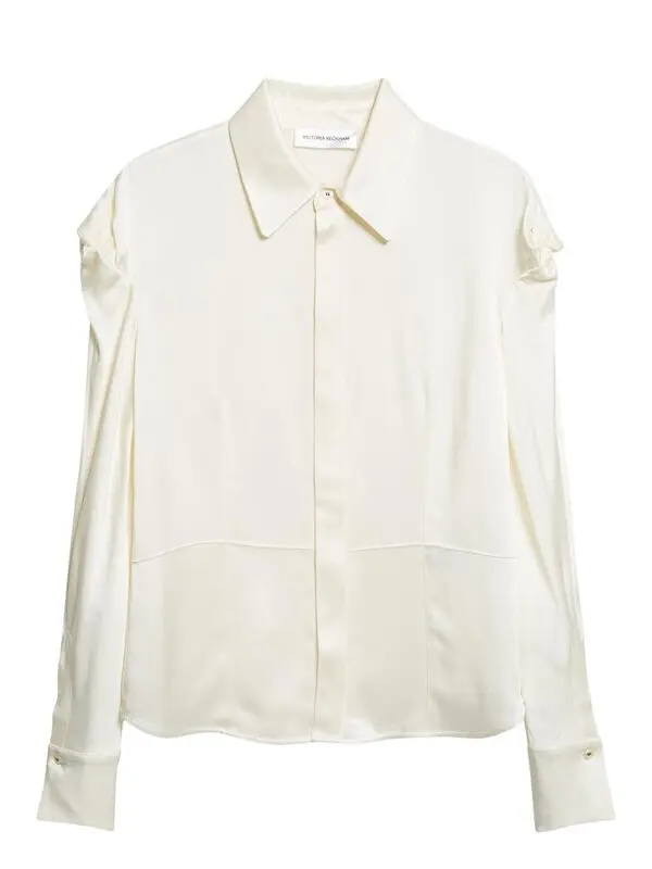 Victoria Beckham Twisted Shoulder Satin Button-up Shirt - Ivory