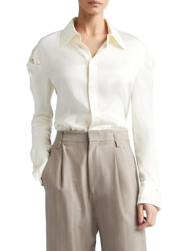 Victoria Beckham Twisted Shoulder Satin Button-up Shirt - Ivory