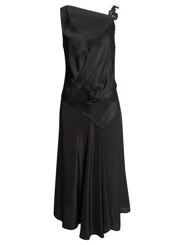 Victoria Beckham Asymmetric Lace Strap Crepe Back Satin Dress - Black