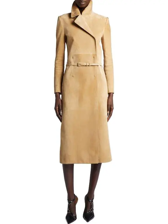 TOM FORD Double-breasted Lambskin Suede Trench Coat - Warm Sand