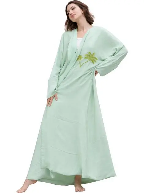 LE FAFO Palm Embroidered Silk Kaftan - Green