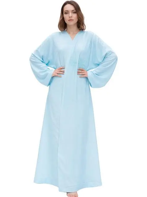 LE FAFO Palm Embroidered Silk Kaftan - Tiffany Blue