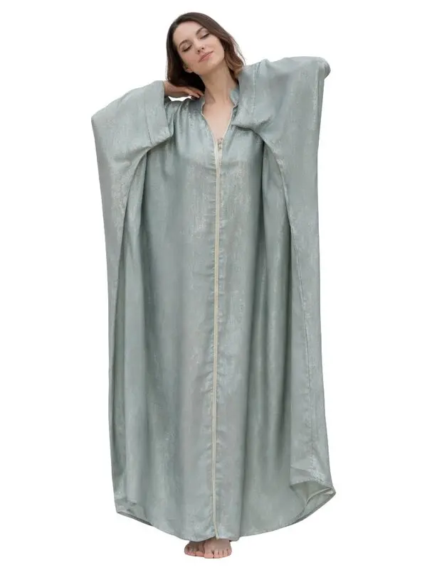 LE FAFO Metallic Silk Kaftan Gown - Green