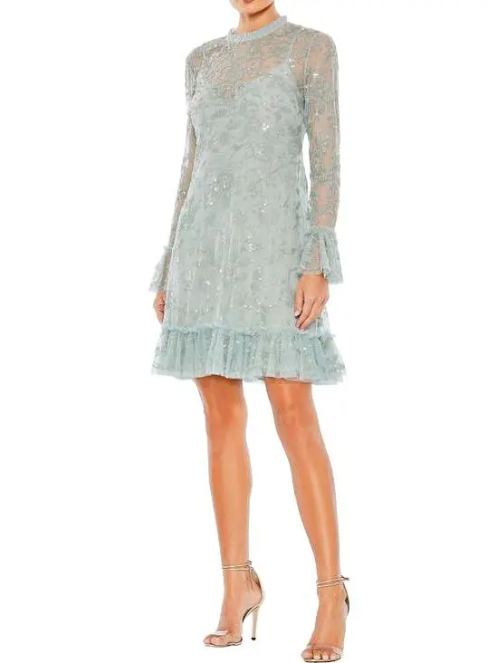 Mac Duggal Sequin Mini Dress - Seafoam