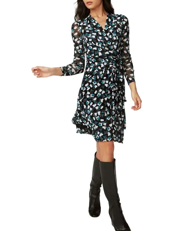 Diane Von Furstenberg Brenda Long Sleeve Faux Wrap Dress - Pianos