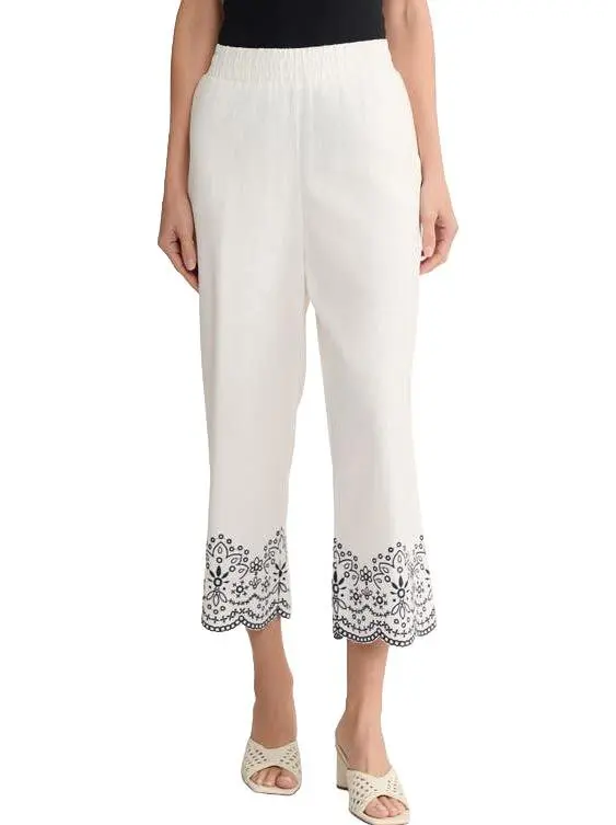 Jones New York Embroidered Hem Crop Pants - Natural White/pacific Navy