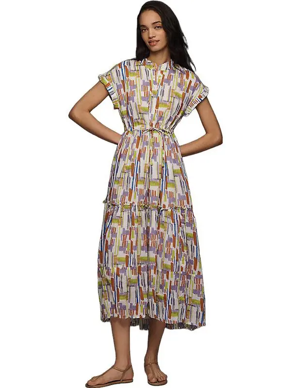RO'S GARDEN Cotton Mumi Cap-sleeve Midi Dress - Multi
