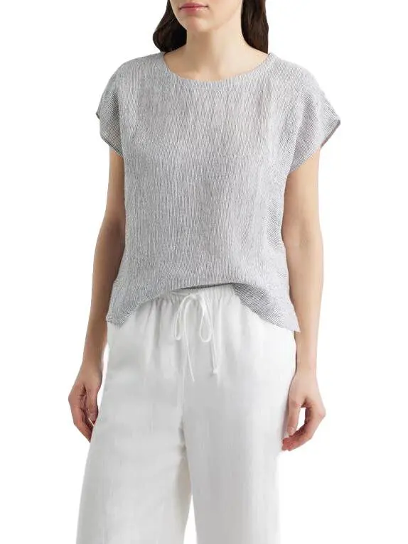 Eileen Fisher Organic Linen Square Top - White/black