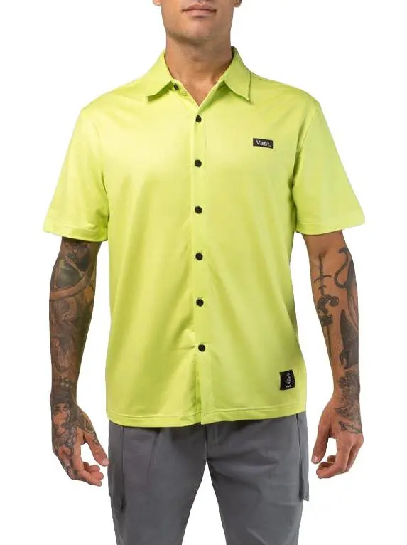 VAST Aqua Terra Tech Short Sleeve Performance Button-up Shirt - Lime