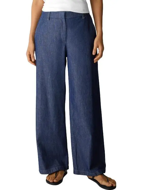 Eileen Fisher Wide Leg Organic Cotton Denim Pants - Dark Indigo
