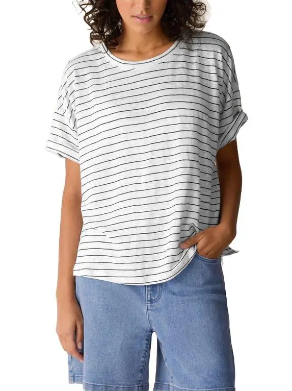 Eileen Fisher Boxy Stripe Organic Linen T-shirt - White/black