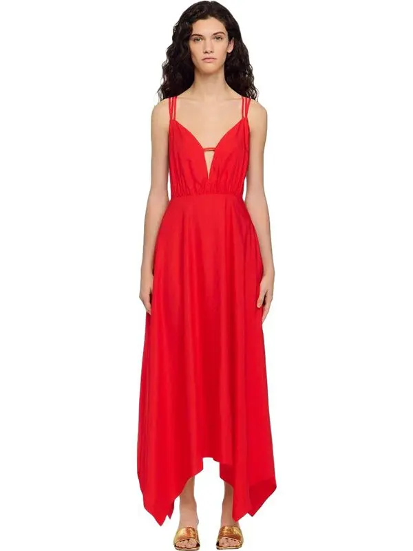 Sandro Asymmetric Maxi Dress - Red