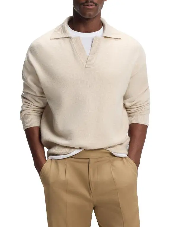 BOSS C-ucari Long Sleeve Wool Polo Sweater - Open White