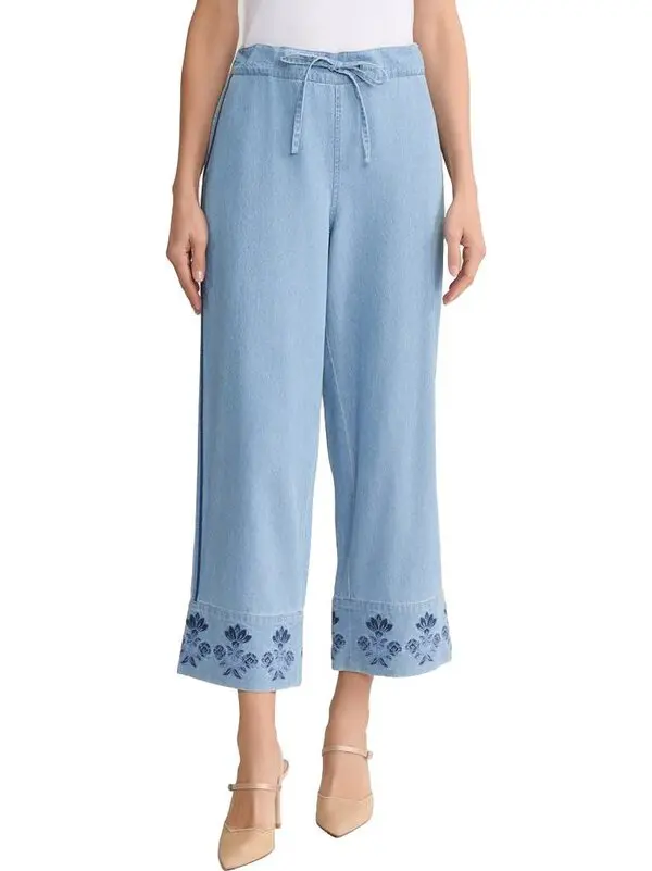 Jones New York Embroidered Border High-waist Wide Leg Jeans - Pisces Wash