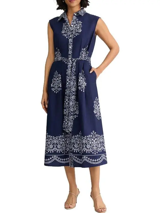 Jones New York Printed Sleeveless Midi Shirtdress - Pacific Navy Multi