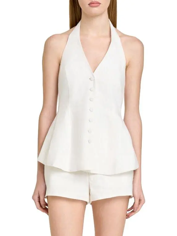 WAYF Paloma Button-up Peplum Halter Top - Ivory