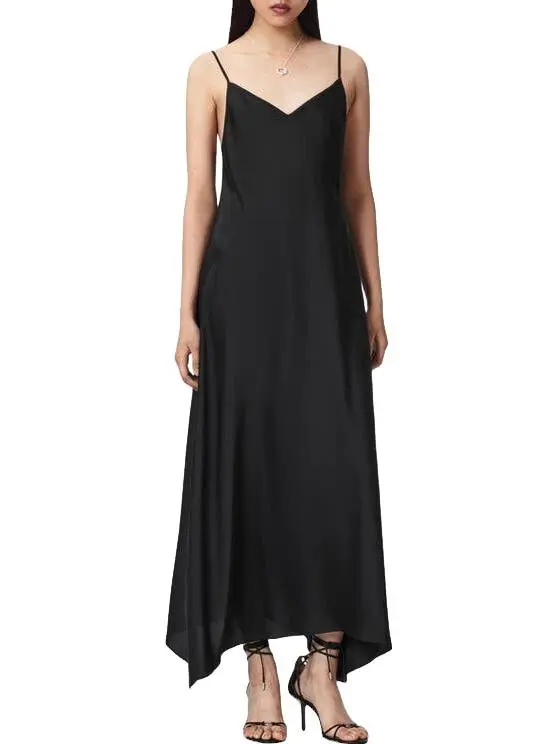 ALLSAINTS Leona Handkerchief Hem Maxi Slipdress - Black