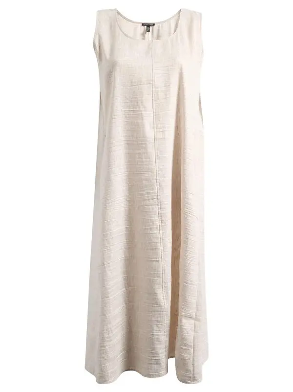 Eileen Fisher Scoop Neck Linen Blend Shift Dress - Wheat