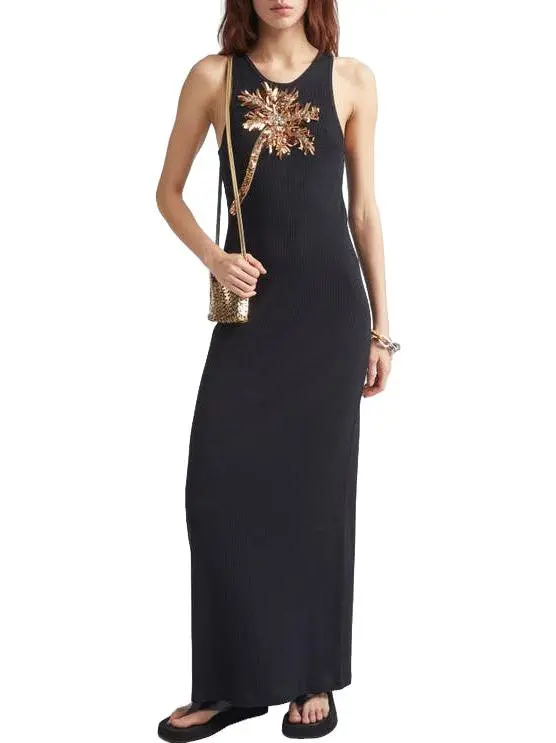Rabanne Palm Embroidered Tank Dress - Black