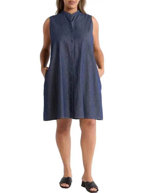 Eileen Fisher Sleeveless A-line Denim Dress - Dark Indigo