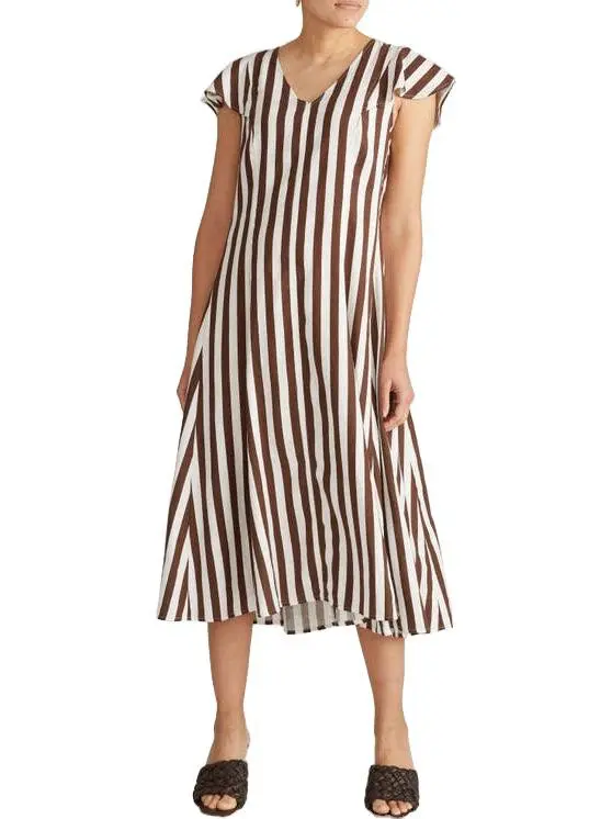 Universal Standard Victoria Linen Blend Fit & Flare Dress - Peppercorn Stripe