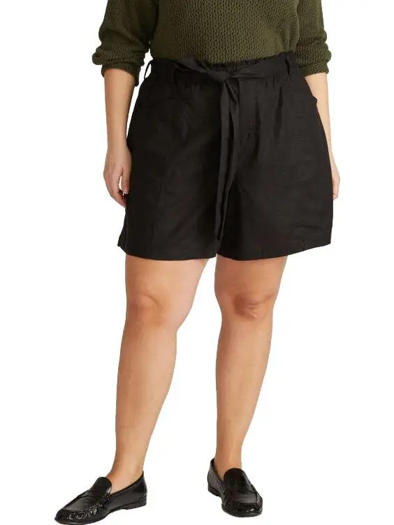 Universal Standard Harbor Stretch Linen Blend Paperbag Shorts - Black