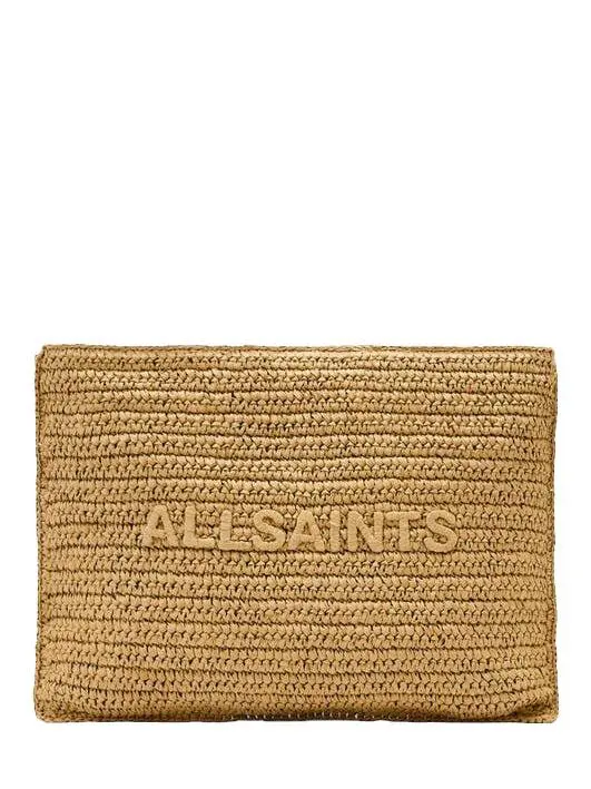 ALLSAINTS Large Bettina Woven Clutch - Biscuit Brown