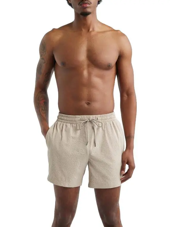 BOSS Relaxed Seersucker Swim Trunks - Light Beige