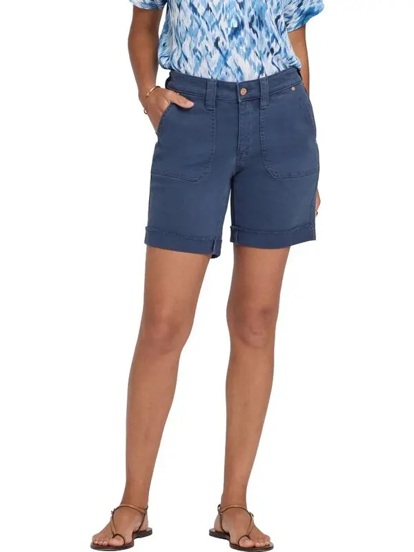 NYDJ Diana Relaxed Fit Raw Hem Cuffed Denim Shorts - Vintage Navy