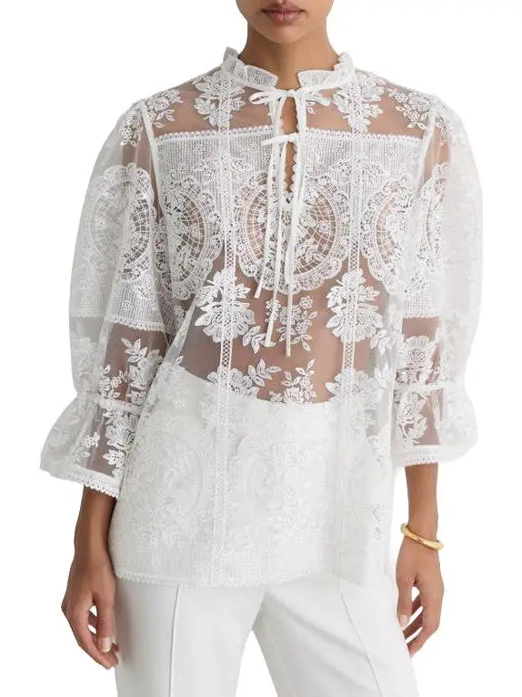 REISS Demi Lace Top - Ivory