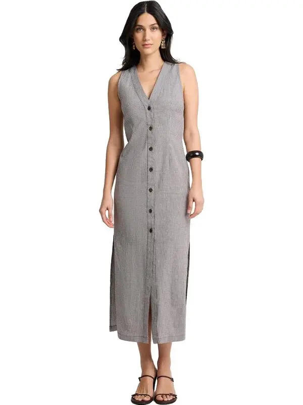 Onia Stretch Linen Button-down Maxi Dress - Brown/white
