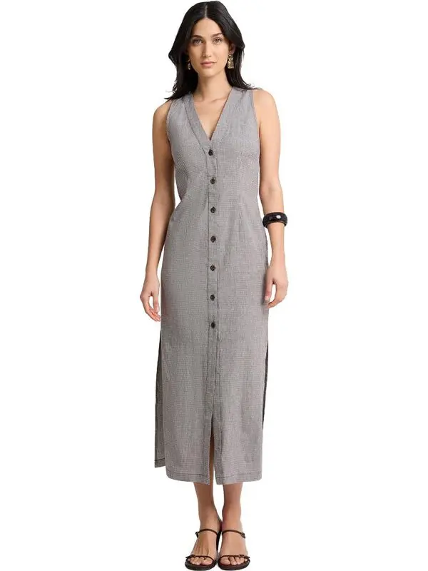 Onia Stretch Linen Button-down Maxi Dress - Brown/white