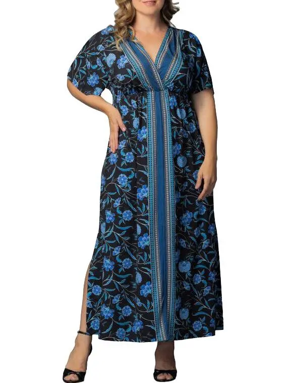 KIYONNA Floral Print Maxi Dress - Blue Border Print
