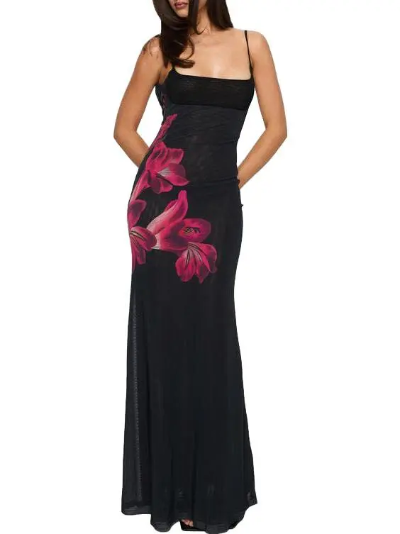 Princess Polly Semisheer Mesh Maxi Dress - Black Floral