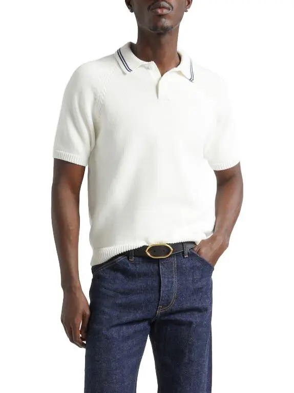 NOAH Cotton Polo Sweater - White/navy