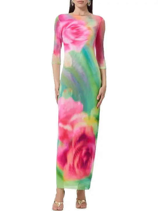 AFRM Kira Floral Print Body-con Dress - Green Rose