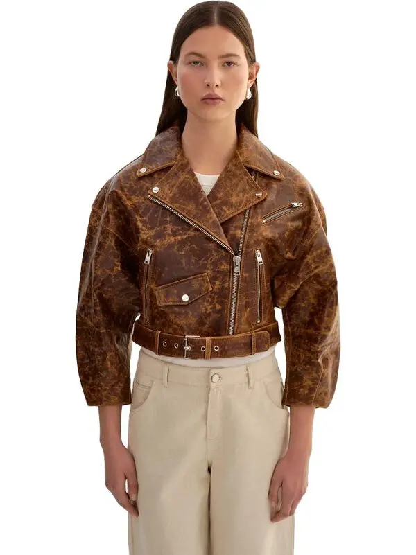 LAMARQUE Vinnie Leather Biker Jacket - Brown