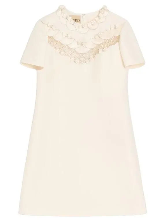 Valentino Garavani Embroidered Crepe Couture Short Dress - Ivory