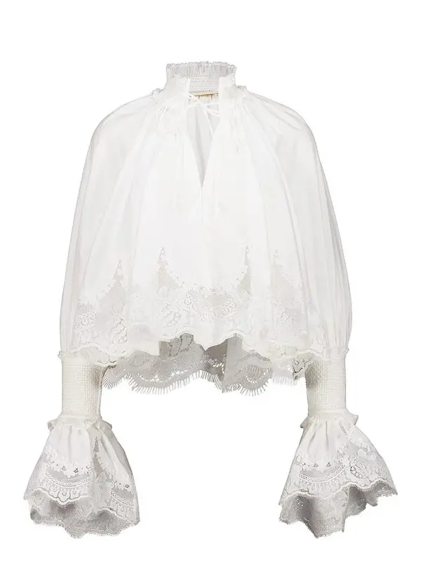 Zimmermann Lace Trim Shirred Blouse - White