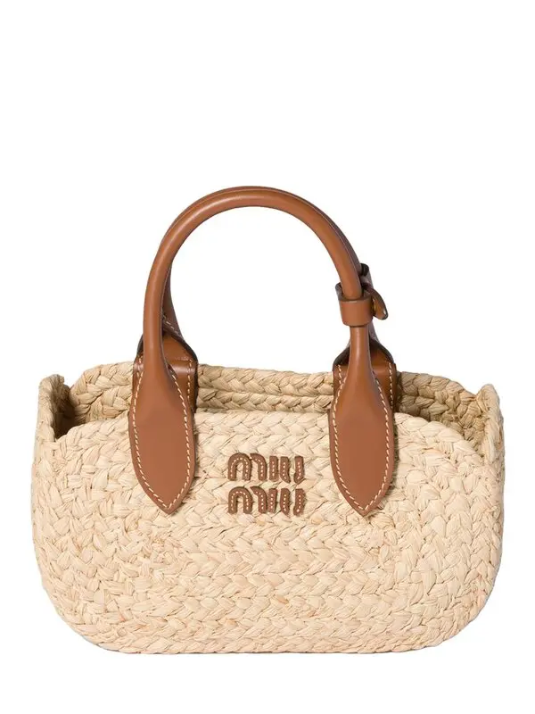 Miu Miu Raffia Handbag - Beige/cognac