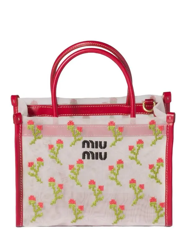 Miu Miu Embroidered Mesh Top-handle Bag - Red