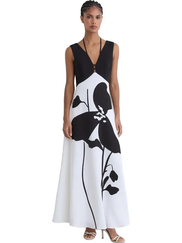 REISS Cecile Graphic Floral-print Maxi Dress - Ivory/black