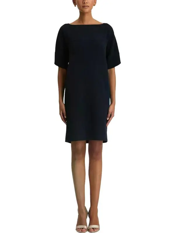 Oscar De La Renta Tie-detailed Wool-blend Shift Dress - Blue