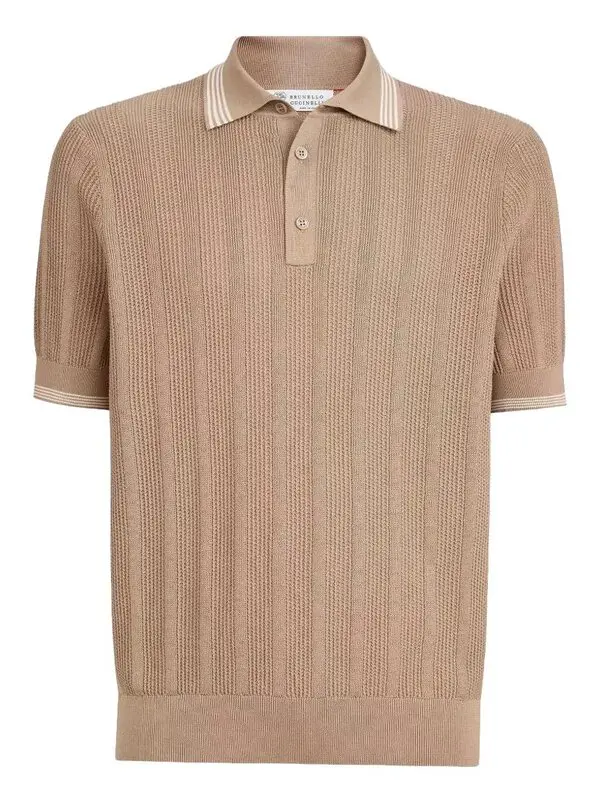 Brunello Cucinelli Cotton Textured Rib-knit Polo - Brown