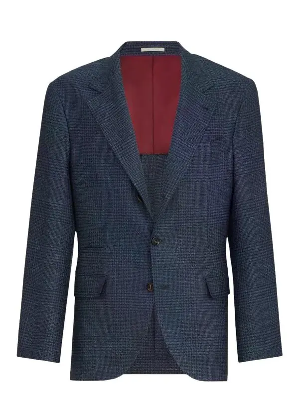 Brunello Cucinelli Wool, Silk And Linen Prince Of Wales Deconstructed Blazer - Blue