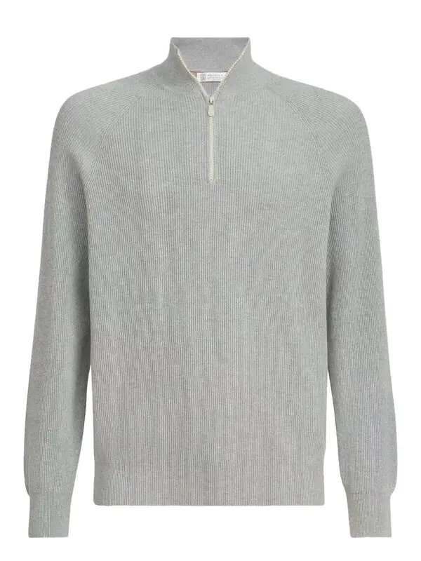 Brunello Cucinelli Cotton English Rib Half-zip Sweater - Grey